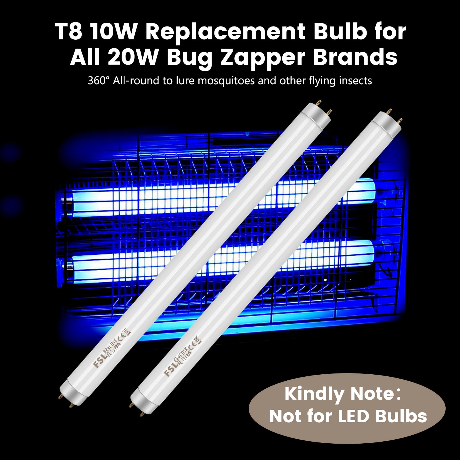 Bug Zapper Light Bulbs, Replacement Bulbs for 20W Electric Mosquito Zapper, 4 Pack 13'' 10W UV T8 Fluorescent Light Tube Replacement for 20W Indoor Outdoor Electronic Insect Pest Zapper Lamp Killer