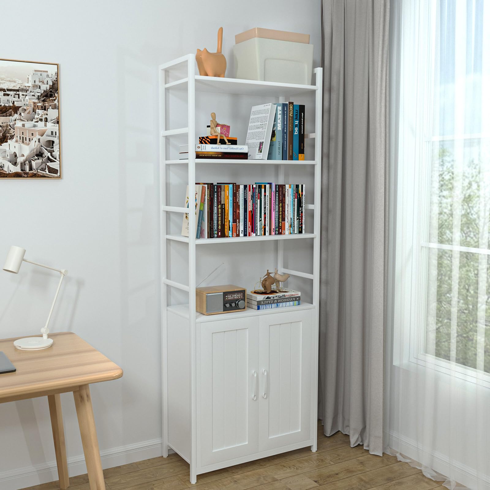 Lazyvan White Bookshelf with Doors,70" Tall Bookcase with Storage Cabinet,6 Tier Book Shelf for Living Room/Bedroom/Home Office/Kitchen,70"(H)*26"(L)*11.8"(W)