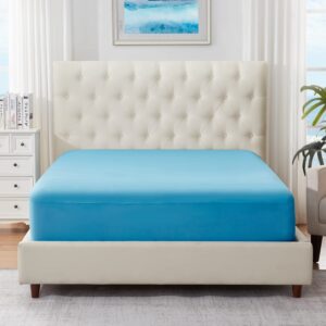 ELEMUSE Cooling Blue Queen Dual Layer Mattress Pad Cover, Cool-to-Touch Fitted Sheet Plus Soft Mattress Topper for Hot Sleepers, Supportive Pillowtop Mattress Protector with Fluffy Filling