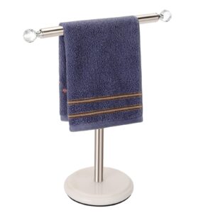 noonext hand towel holder stand with heavy marble base and crystal knobs, countertop towel stand, t-shape hand towel rack stand for bathroom (brushed nickel)