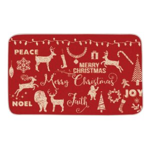 onway christmas door mat xmax redindeer tree red doormat seasonal winter holiday low-profile floor rug switch mat for indoor outdoor 29x17 inch