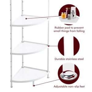 Vdomus | 8 Tier Kitchen Corner Shelf - Stainless Steel Corner Shelves Standing - Tall Organizer Unit for Pot, Dish, Vegetable, and Fruit Rack - Effortless Portability - Easy Assembly (White)