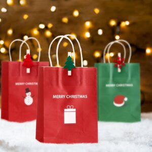 Tenceur 120 Pcs Christmas Gift Bags Bulk Christmas Party Treat Bags Xmas Kraft Paper Red & Green Gift Bags with Handles Christmas Themed Parties Birthday Wedding Bridal Shower Party Favors