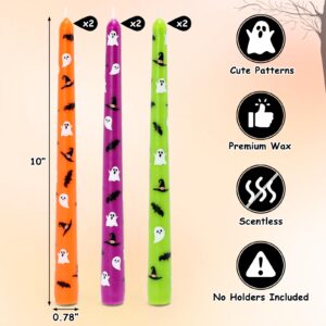 Halloween Witch Taper Candles 10 Inch Tall Decorative Candles Set of 6 Unscented Ghost Candlesticks Halloween Party Dinner Table Decorations Unique Purple Orange Green Candles