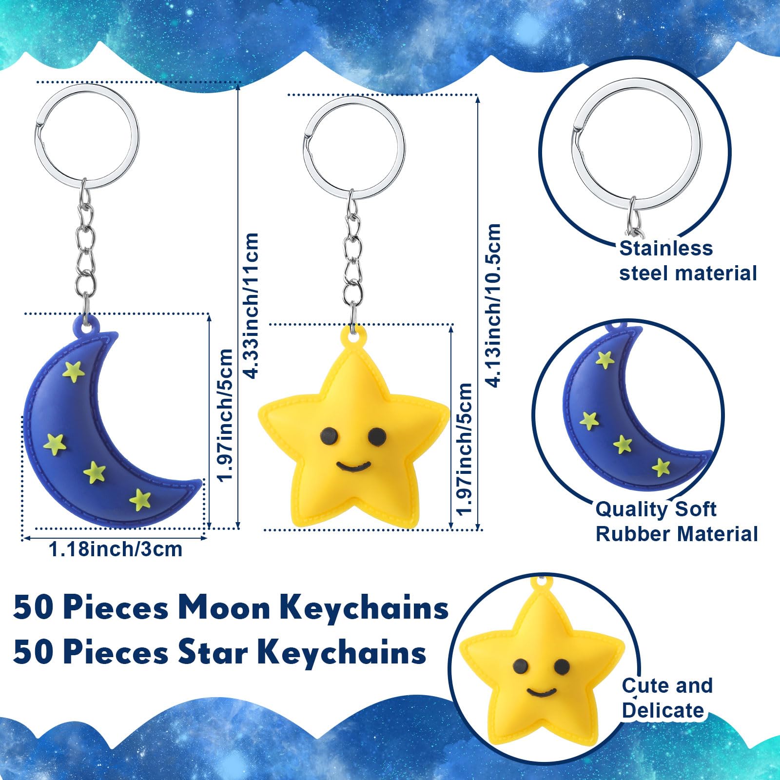 Huquary 300 Pcs Baby Shower Keychain Decoration Baby Shower Party Favors Moon Star Keychains Little Star Favors Thank You Cards Organza Bags for Guests Gender Reveal Keepsakes