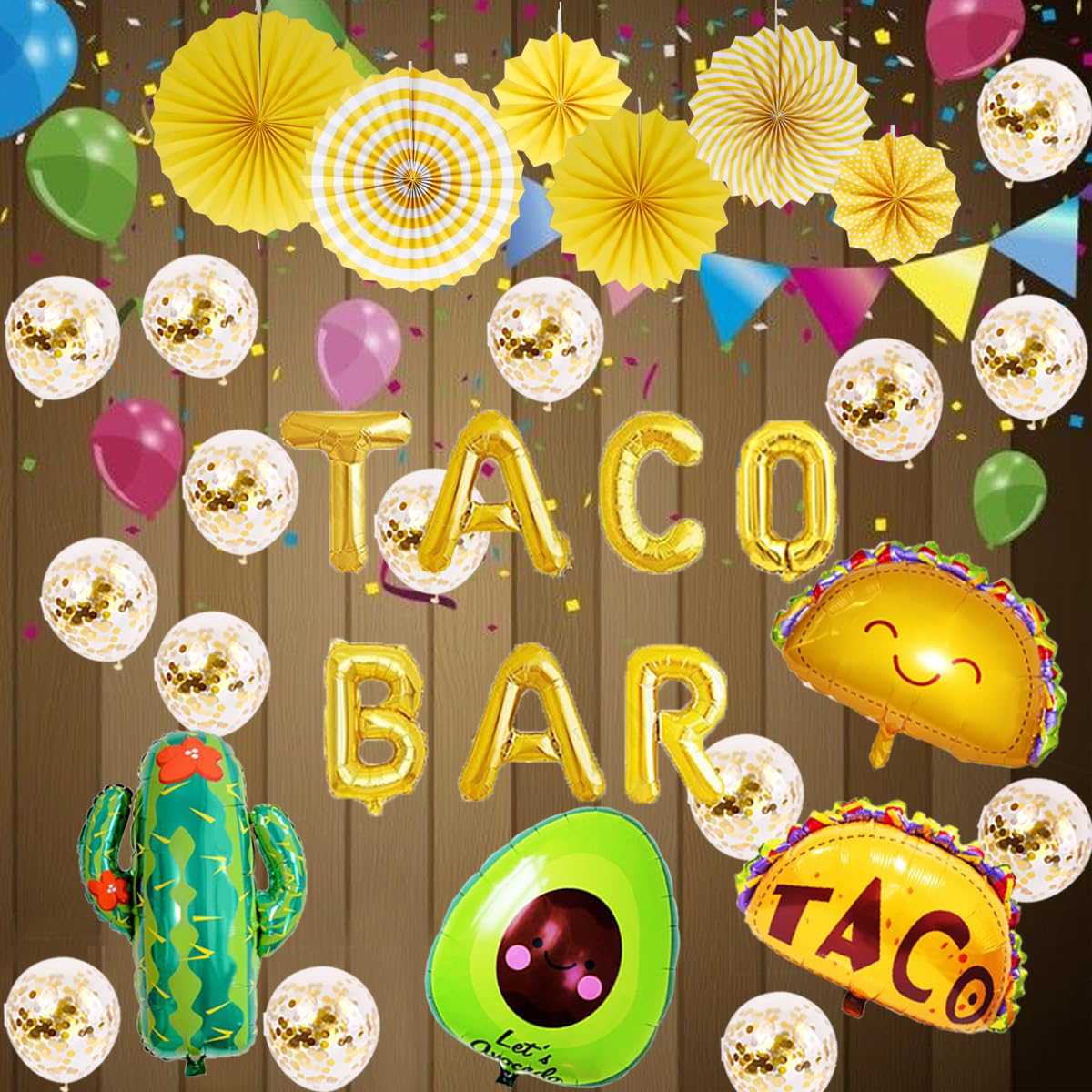 Taco Bar Gold Mylar Aluminum Balloons, Taco Themed Party Sign, Fiesta Mexican Birthday/Wedding/Baby Shower/Bridal Shower Party Banner Decoration Supplies