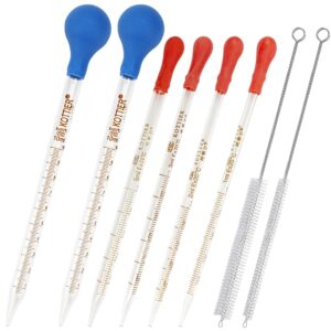 6pcs glass pipettes dropper, 1ml 2ml 3ml 5ml 10ml graduated liquid dropper, with rubber bulb and cleaning brush, transfer pipettes for essential oil