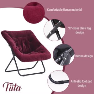 Tiita Comfy Saucer Chair, Soft Faux Fur Oversized Folding Accent Chair, Lounge Lazy Chair for Kids Teens Adults, Metal Frame Moon Chair for Bedroom, Living Room, Dorm Rooms