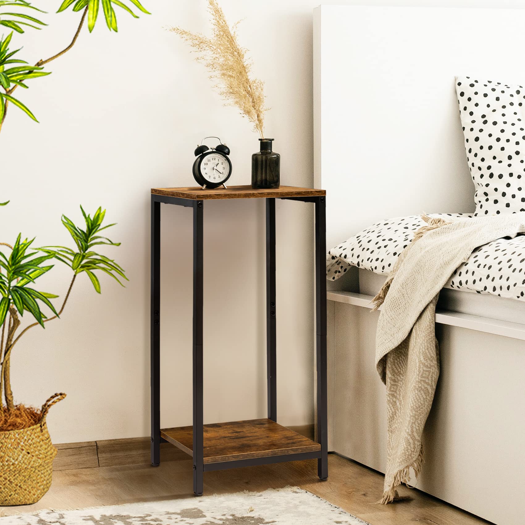 Tall End Table High Skinny Tall Side Table Tall Bedside Table Slim Thin Tall Nightstand Narrow Side Table Small Entryway Table for Small Spaces Small Table Stand Console Entry Way Home Bedroom Hall