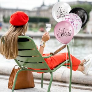 Glimin 45 Pcs Paris Balloons Paris Theme Birthday Party Decorations Day in Paris Balloons Eiffel Tower Latex Balloons for Paris Theme Valentine's Day Wedding Baby Shower Party Decorations and Supplies