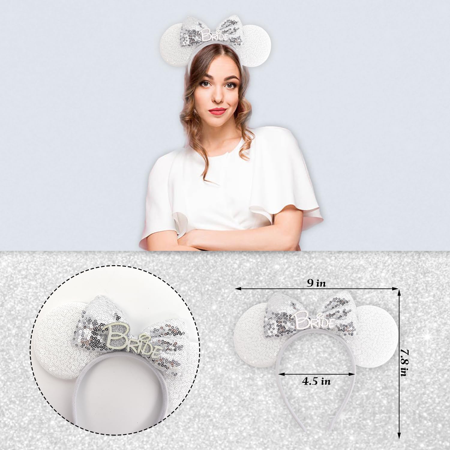 Chug Buddy Mouse Ears Set - Bride Accessories - Bachelorette Party Favors - Bride Bachelorette Outfit Accessories to Match Bachelorette Outfit for Bride - Magic Kingdom (Iridescent/White Bride, 1)