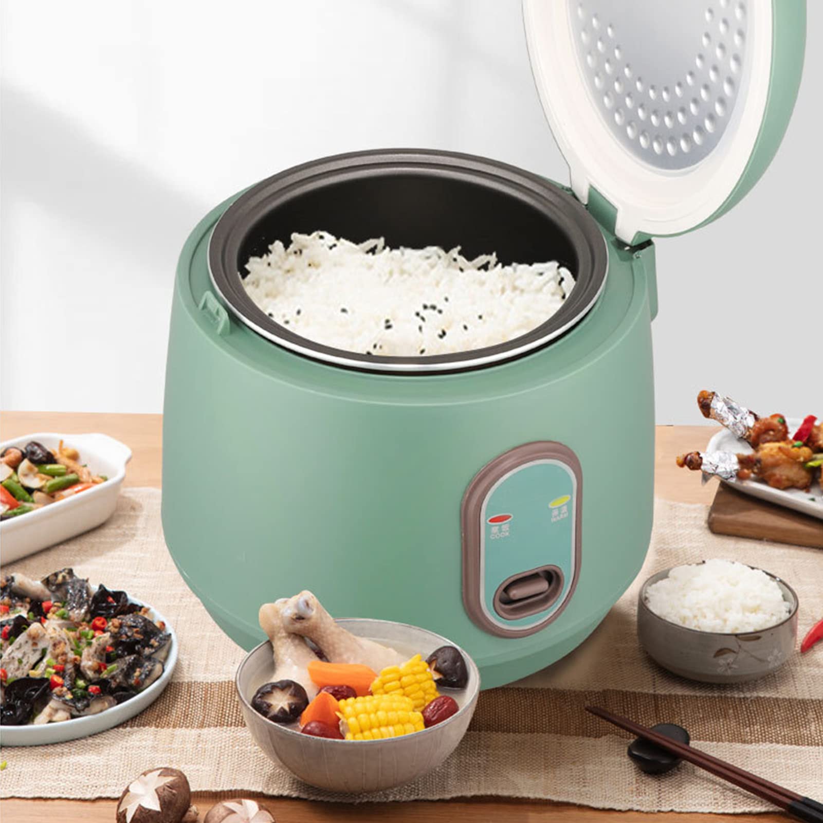 VINGVO Rice Cookers, One Touch Rice Cooker Nonstick Electric Rice Cooker Steamer with Measuring Cup and Rice Spoon, Multicooker for Cook Oatmeal, Stew, Grains, Soup, Quinoa, Cereal, Pasta (Green)