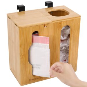 grocery bag holder & trash bag dispenser-2 in 1-bamboo plastic bag holder with large storage capacity and wall-mounted design, grocery plastic bag dispenser for kitchen and laundry room organization