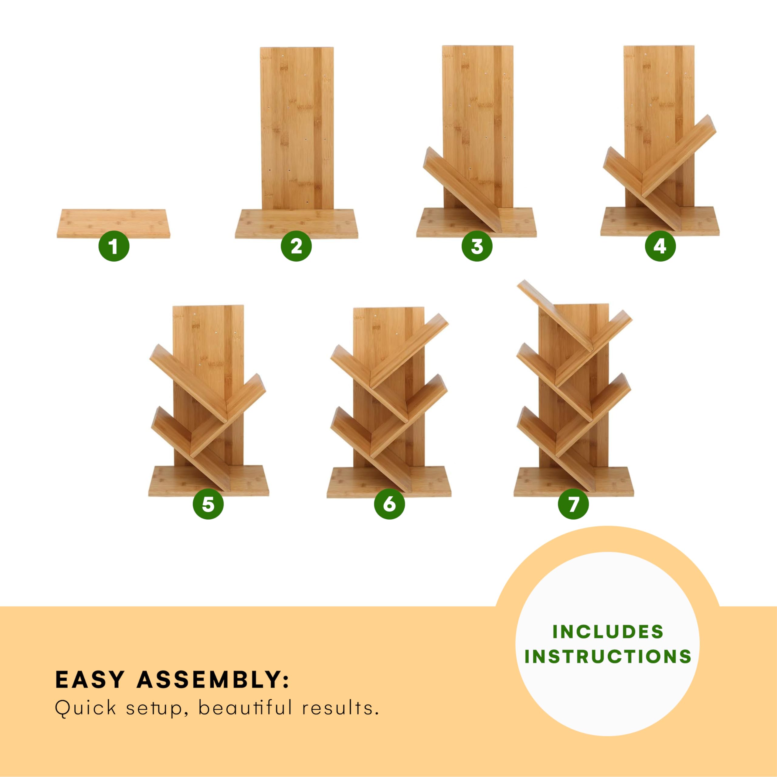 Prosumers Choice Wooden Bookshelf Storage Rack 25.4 x13.8 x 6.3in - 4Tier Bamboo Shelf to Maximize Vertical Space - Cool Tree Bookshelf - Unique Bookshelves - Vinyl organizer, Plants, and Decorations