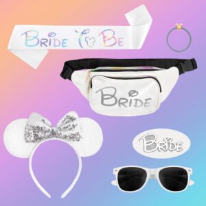 chug buddy mouse ears set - bride accessories - bachelorette party favors - bride bachelorette outfit accessories to match bachelorette outfit for bride - magic kingdom (iridescent/white bride, 1)