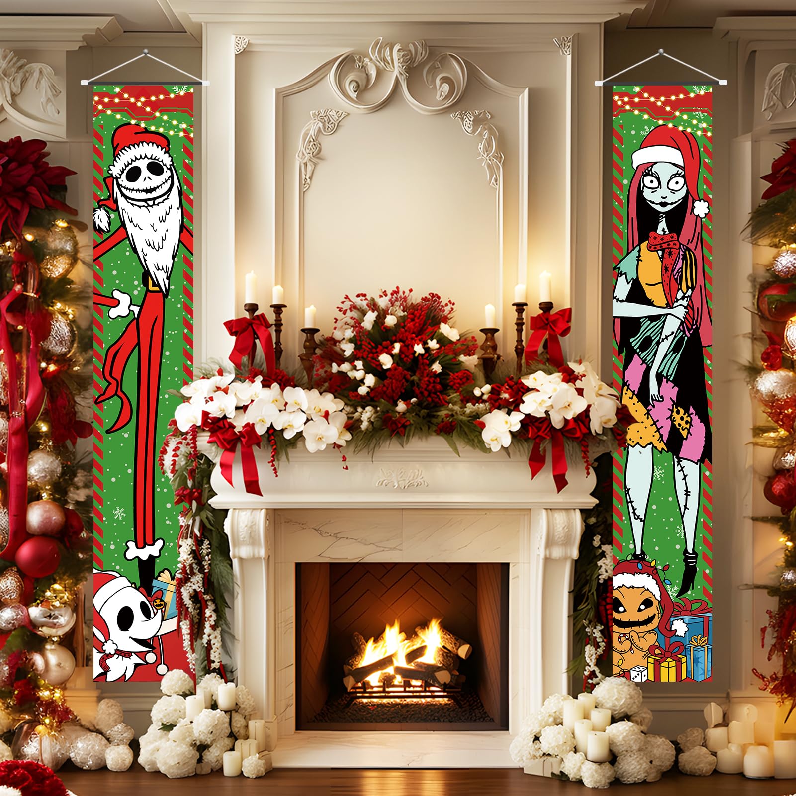 Christmas Decorations, Jack Sally Banners Xmas Porch Signs Christmas Decor Nightmare Merry Christmas Banner Before Welcome Wall Home Indoor Outdoor Party