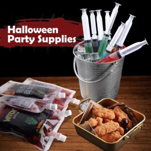 42PCS Halloween Blood Bags for Drinks Party Supplies, 30PCS Reusable Vampire Party Drinking Pouches + 10 Syringes + 2 Funnels, Various Size Containers for Halloween Zombie Nurse Theme Carnival Party Decorations Props