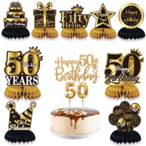 12pcs 50th birthday decorations for men women, including 50th birthday honeycomb centerpieces decorations, cake topper and candles, 50th birthday table decor