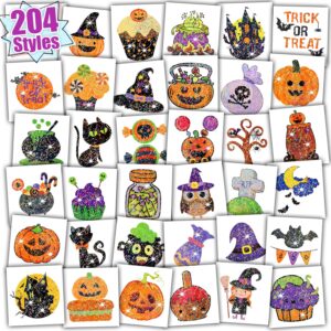 partywind 204 pcs glitter halloween tattoos for kids treats, halloween party decorations supplies for boys girls, tattoo stickers for halloween goodie bag stuffers (individually wrapped sheets)