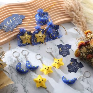 Huquary 300 Pcs Baby Shower Keychain Decoration Baby Shower Party Favors Moon Star Keychains Little Star Favors Thank You Cards Organza Bags for Guests Gender Reveal Keepsakes