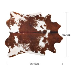 LYENDOS Cowhide Rug 5.2 x 6.2 Feet, Cow Hide Rug Durable No-Slip Backing, Faux Cowhide Rug Thickened Elastic, for Bedroom Living Room Home Office Western Decor