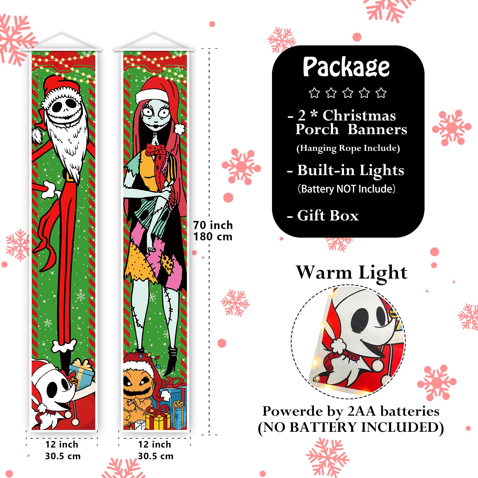 Jack Sally Lighted Banners Porch Signs Christmas Decor Christmas Nightmare Banner Christmas Decorations Before Outdoor Party Home