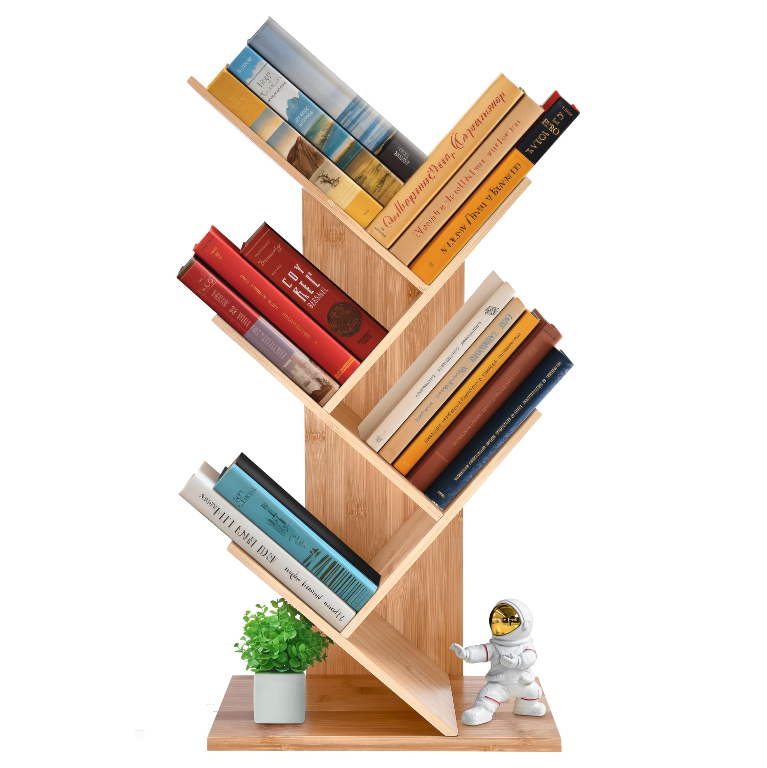 Prosumers Choice Wooden Bookshelf Storage Rack 25.4 x13.8 x 6.3in - 4Tier Bamboo Shelf to Maximize Vertical Space - Cool Tree Bookshelf - Unique Bookshelves - Vinyl organizer, Plants, and Decorations