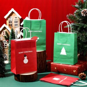 Tenceur 120 Pcs Christmas Gift Bags Bulk Christmas Party Treat Bags Xmas Kraft Paper Red & Green Gift Bags with Handles Christmas Themed Parties Birthday Wedding Bridal Shower Party Favors