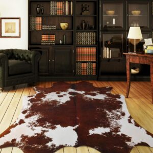 LYENDOS Cowhide Rug 5.2 x 6.2 Feet, Cow Hide Rug Durable No-Slip Backing, Faux Cowhide Rug Thickened Elastic, for Bedroom Living Room Home Office Western Decor