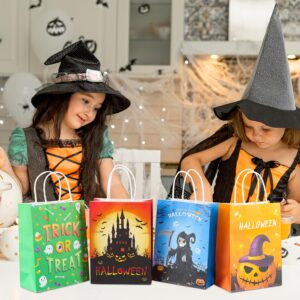 PINWATT 24Pcs Halloween Paper Gift Bags with Tissues - Halloween Goodie Bags with Handles Trick or Treat Candy Bags for Kids Party Favor