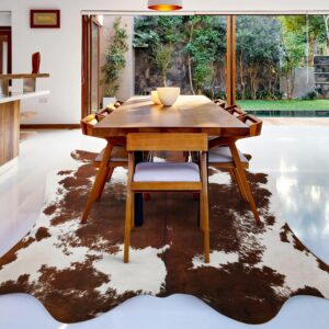 LYENDOS Cowhide Rug 5.2 x 6.2 Feet, Cow Hide Rug Durable No-Slip Backing, Faux Cowhide Rug Thickened Elastic, for Bedroom Living Room Home Office Western Decor