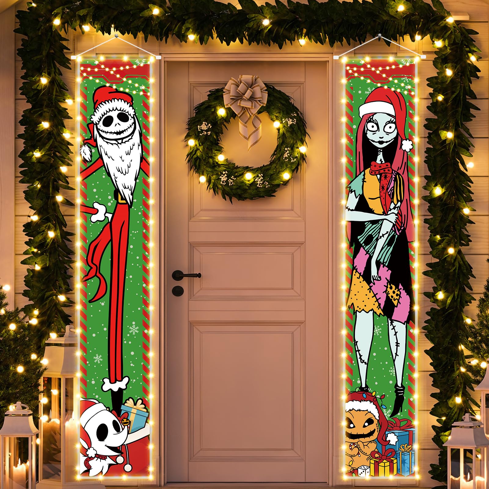 Jack Sally Lighted Banners Porch Signs Christmas Decor Christmas Nightmare Banner Christmas Decorations Before Outdoor Party Home