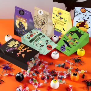 WOONOO 50PCS Halloween Treat Bags Candy Bags for Halloween Party, 10 Styles Paper Halloween Goodie Bags for Party Favors with 50PCS Stickers, Halloween Kids Trick or Treat Gift Bags Party Supplies