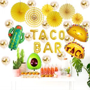 Taco Bar Gold Mylar Aluminum Balloons, Taco Themed Party Sign, Fiesta Mexican Birthday/Wedding/Baby Shower/Bridal Shower Party Banner Decoration Supplies