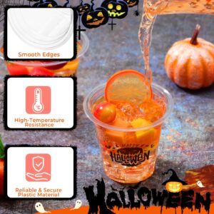 Sliner 60 Pcs 12oz Halloween Cup Happy Halloween Clear Disposable Plastic Cups Bat Ghost Spider Halloween Party Supplies for Cold Drink Beer Ice Cream Beverage Snacks Party Decoration