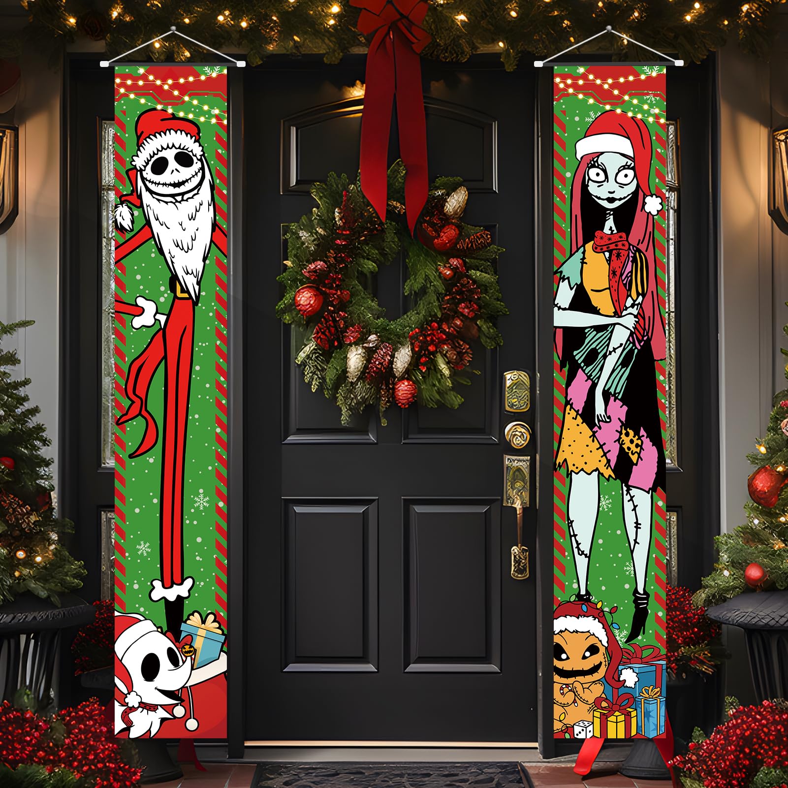 Christmas Decorations, Jack Sally Banners Xmas Porch Signs Christmas Decor Nightmare Merry Christmas Banner Before Welcome Wall Home Indoor Outdoor Party