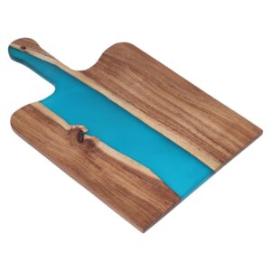 lavauk acacia wood & epoxy cheese board | 16.5x10inch | use as serving platter tray for charcuterie, appetizers, snacks, dishes | resin cutting board for fruits and vegetables | turquoise