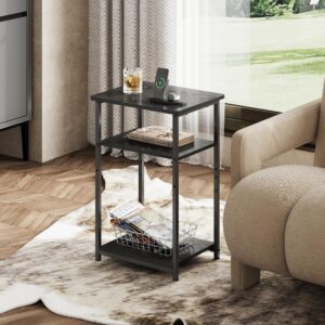 WLIVE Small Side Table, 3-Tier Black End Tables Living Room, Bedroom, Home Office, Narrow Couch Table for Small Spaces