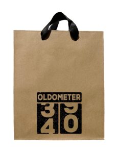 farmedandfashioned funny birthday gift bags, oldometer 40th birthday gift bag with black ribbon handles, kraft bag, novelty gift bags, gift bag for old people, gift bag for friend