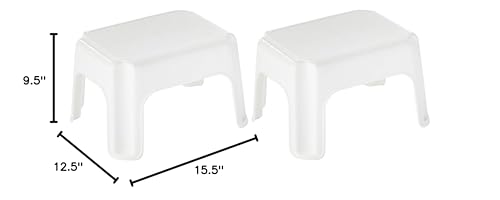 Rubbermaid Step Stool, 9.5-Inch High, White, Plastic, Small Single Step Stool for Kids/Adults in Home/Kitchen/Laundry/Garage/Bathroom (Pack of 2)