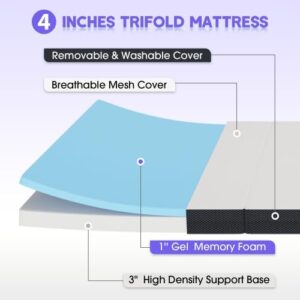 NiamVelo Tri-Fold Full Folding Mattress - Luxurious 4 Inch Memory Foam Bed, Perfect for College Dorms and Compact Spaces - Unfold Relaxation Anywhere (4 in, Full)