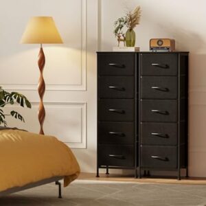 AODK Dresser for Bedroom with 5 Storage Drawers, 48" Tall Dresser Chest of Drawers Fabric Dresser with Sturdy Steel Frame, Black