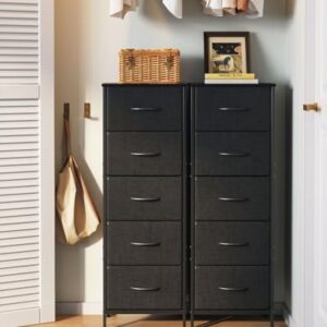 AODK Dresser for Bedroom with 5 Storage Drawers, 48" Tall Dresser Chest of Drawers Fabric Dresser with Sturdy Steel Frame, Black