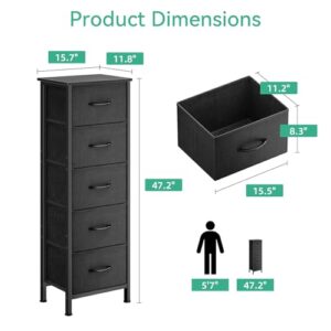 AODK Dresser for Bedroom with 5 Storage Drawers, 48" Tall Dresser Chest of Drawers Fabric Dresser with Sturdy Steel Frame, Black