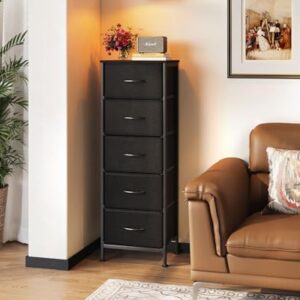 AODK Dresser for Bedroom with 5 Storage Drawers, 48" Tall Dresser Chest of Drawers Fabric Dresser with Sturdy Steel Frame, Black