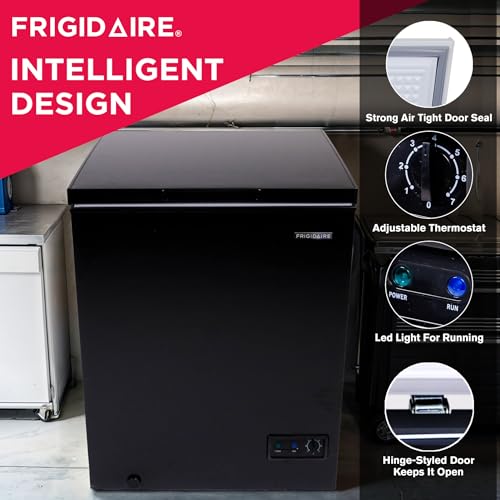 Frigidaire EFRF5003-BLACK Chest Deep Freezer-GARAGE-READY, 5.0 Capacity, Black-Adjustable Thermostat-Removable Vinyl Coated Wire Basket-Easy Defrost Drain, 5 cu ft