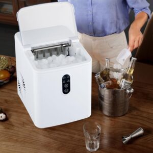 HIZOSUN Portable Countertop Ice Maker, 9 Ice Cubes Ready in 6 Mins, 26 lbs in 24 Hours, Self-Cleaning Ice Maker, White