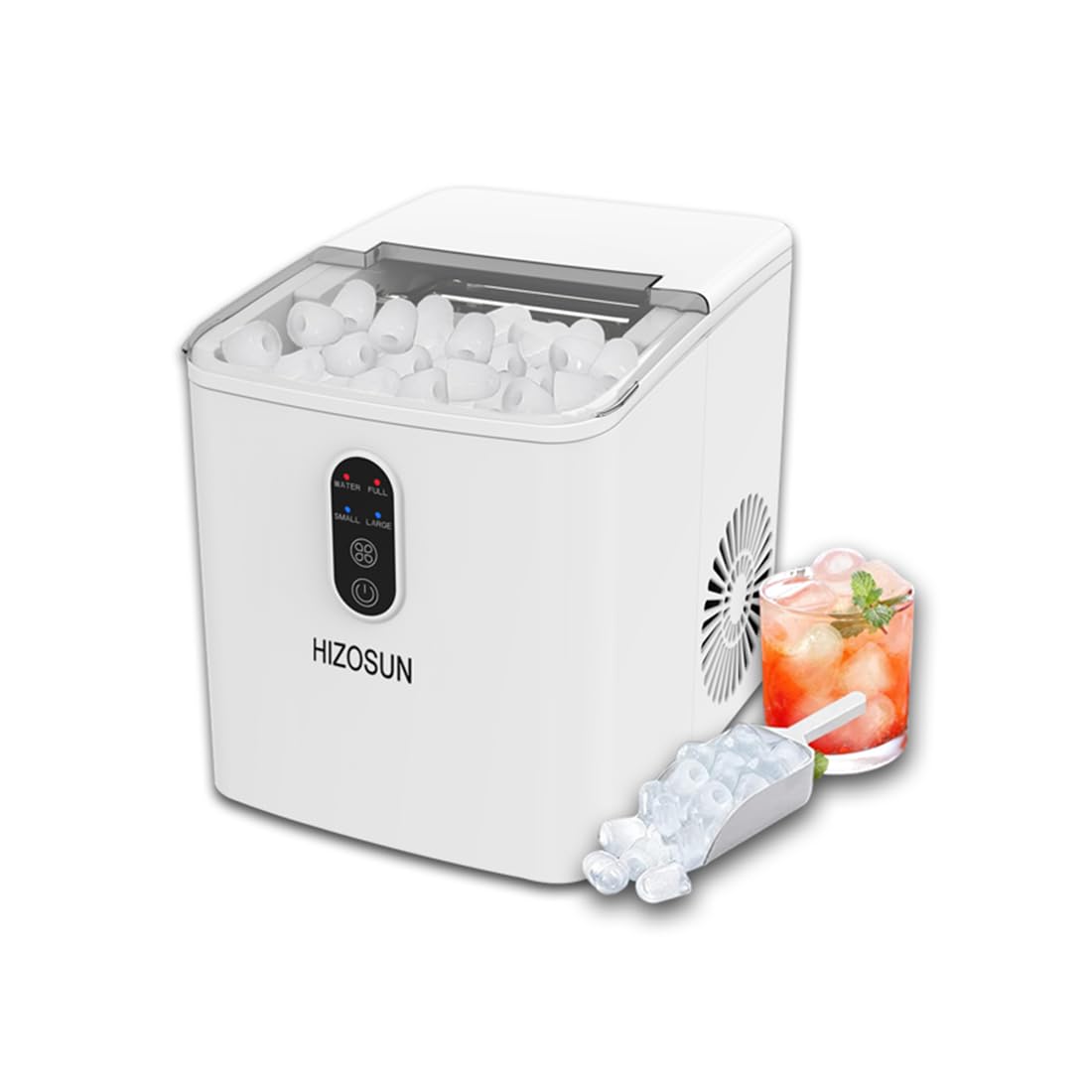 HIZOSUN Portable Countertop Ice Maker, 9 Ice Cubes Ready in 6 Mins, 26 lbs in 24 Hours, Self-Cleaning Ice Maker, White