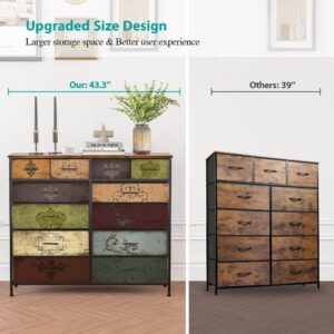 VASICAR Dresser for Bedroom with 12 Drawers, Tall Fabric Drawer Dresser, Chest of Drawers for Closet, Nursery, Bedside, Living Room, Entryway, Hallway (Pattern)