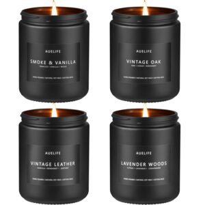 scented candles set | men candle set, scented candles for home, gifts for men - 4 pack men candle gifts soy candles scents of lavender/leather/oak/smoke & vanilla